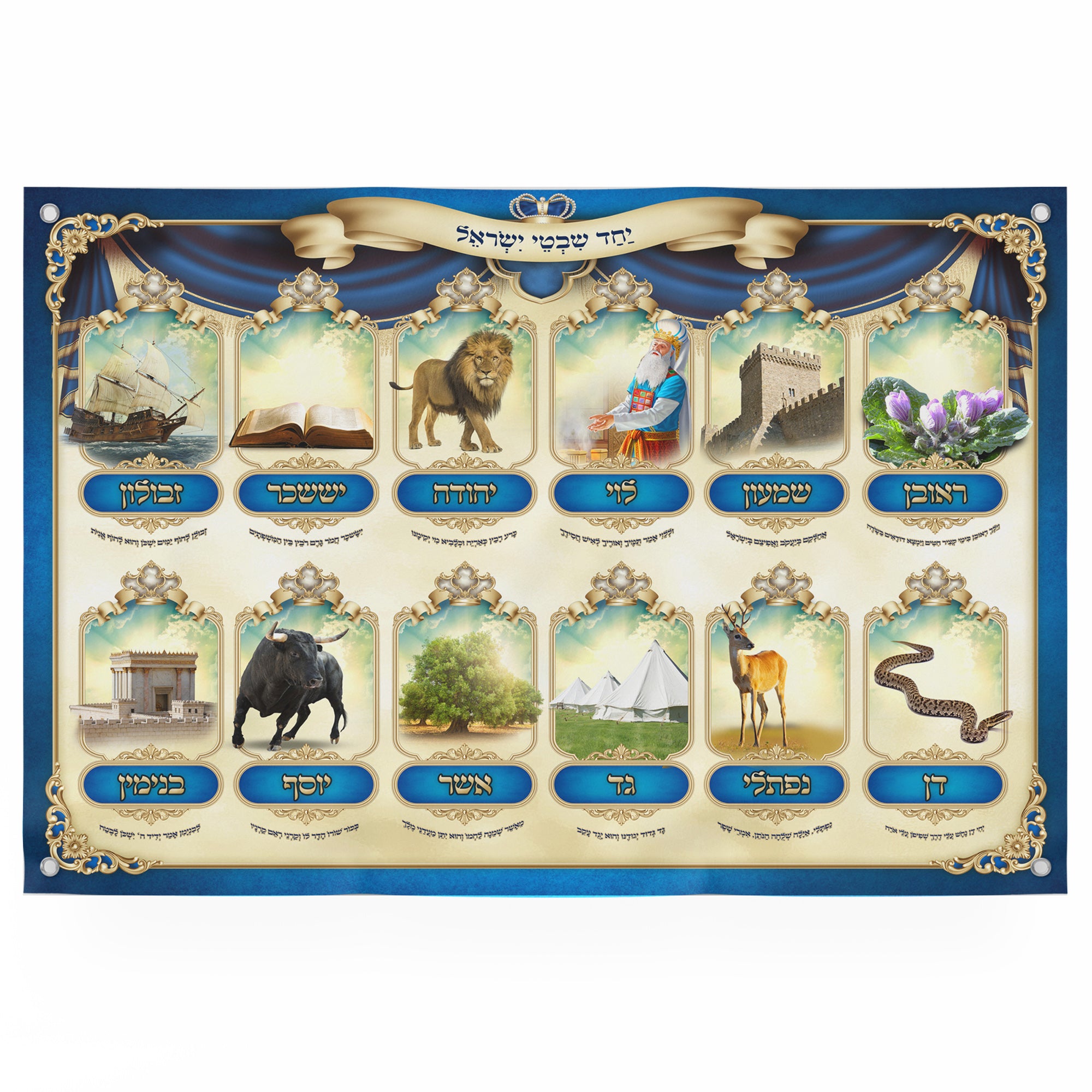 Twelve Tribes of Israel Poster - Colorful Tribal Symbols for Sukkah De